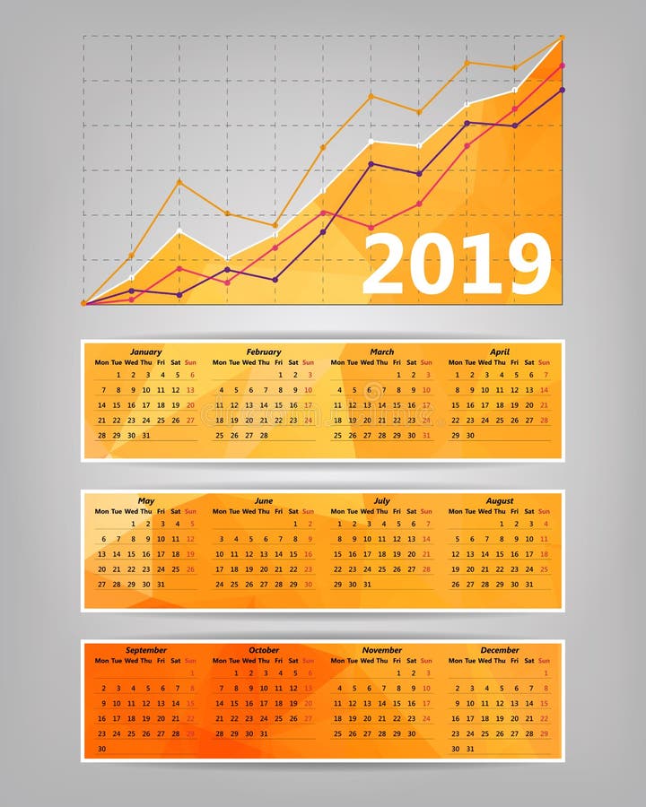 2019 Calendar with Business Statistics Chart Showing Different Growing ...