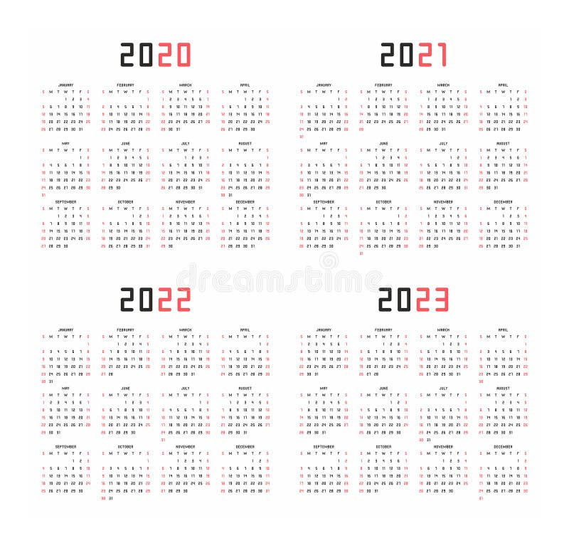 Calendar 2020, 2021, 2022, 2023 Stock Vector - Illustration of design ...