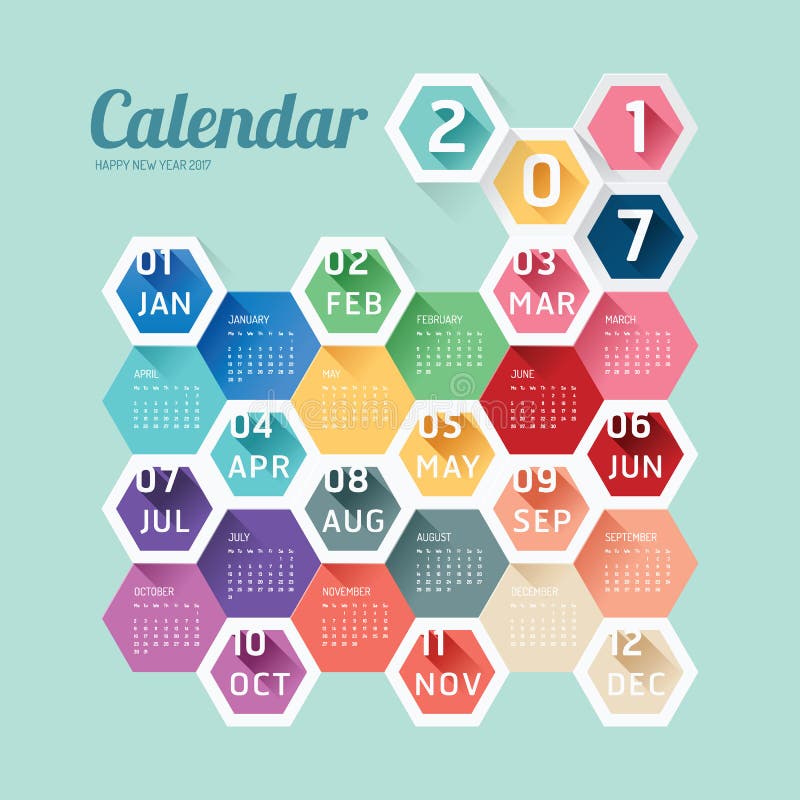 2017 Calendar Calendar Vector Hexagon Geometric Modern Design. Stock ...