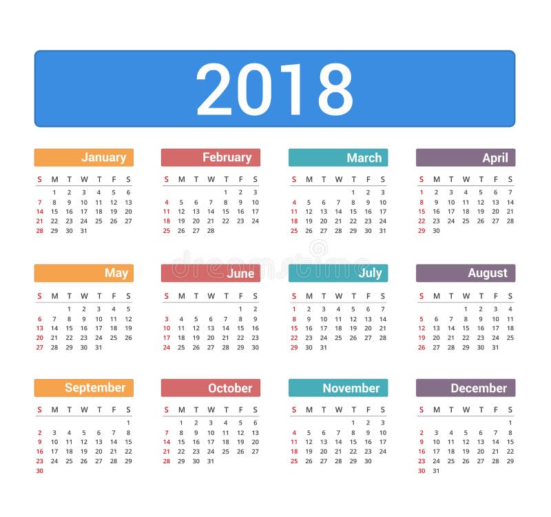 2018 Calendar stock vector. Illustration of week, month - 101910870