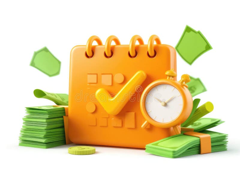 Calendar with Check Mark and Money Showing Timely Payment Stock ...