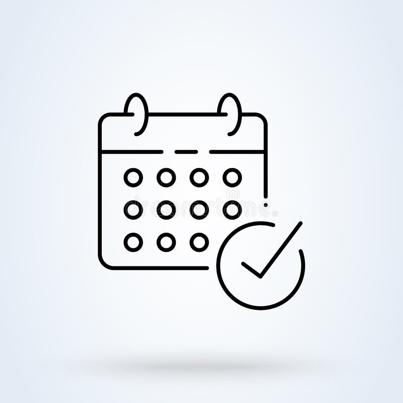Calendar Check Mark Sign Line Icon or Logo. Date Check Concept Stock ...