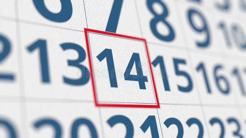 Calendar with Marked 14 Day of the Month Close-up. 3D Rendering Stock ...