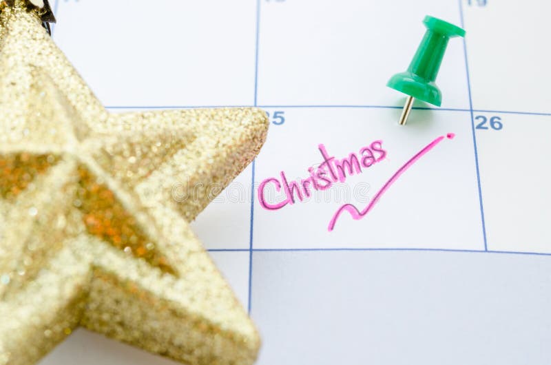 Calendar with Christmas Day. Stock Image - Image of festivity, golden ...