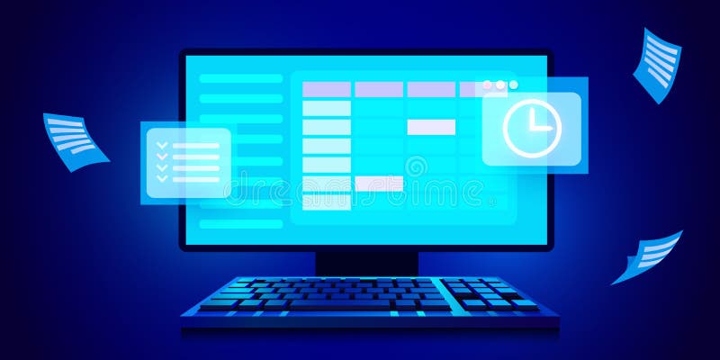 Calendar and Clock on Computer Screen. Schedule Concepts. Modern ...