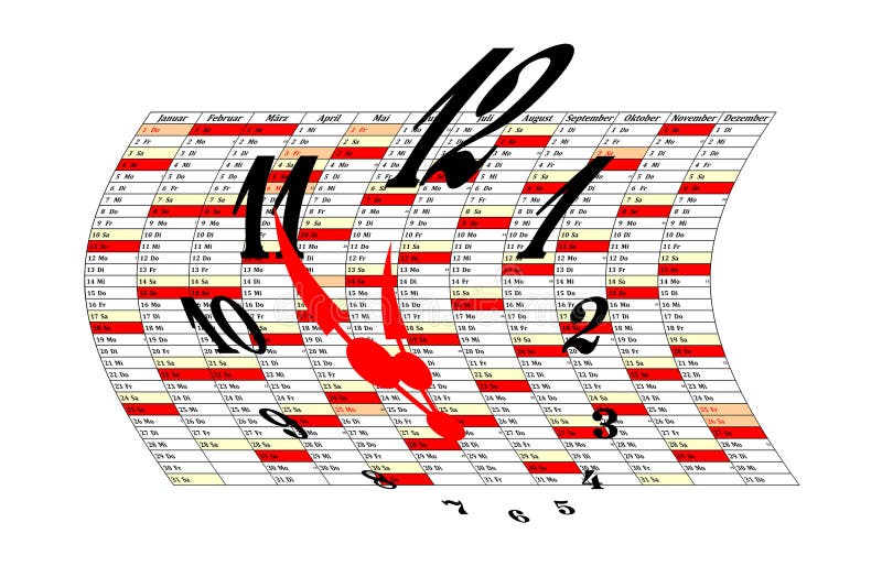 Calendar with Clock, Five Minutes To Twelve, Illustration Stock ...