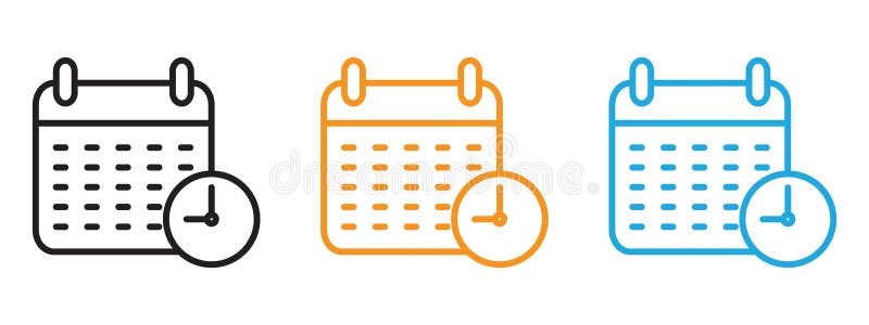Calendar Clock Icon Thin Line Illustration Set Stock Vector ...