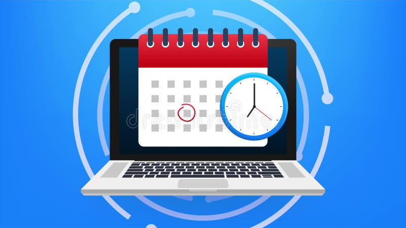 Calendar and Clock on Laptop Screen. Schedule Concepts. Modern Flat ...