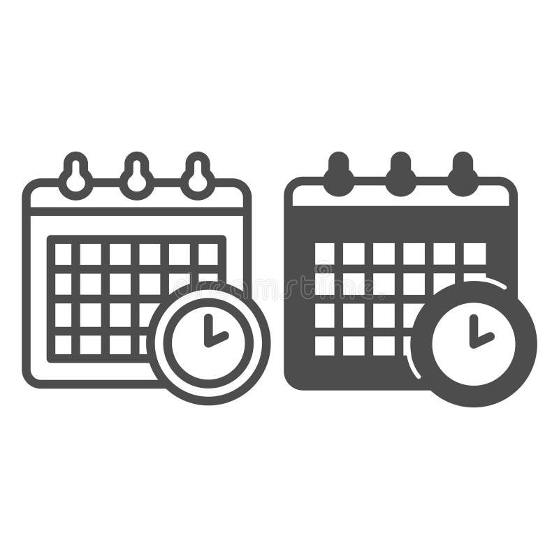 Calendar and Clock Line and Solid Icon, Remote Work Concept. Vector ...