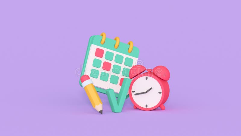 Calendar and Clock Minimal Cartoony 3D Render Illustration Stock ...