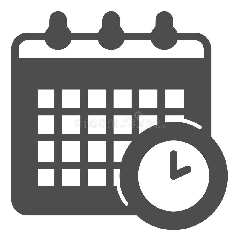 Calendar and Clock Solid Icon, Remote Work Concept. Vector Graphics ...
