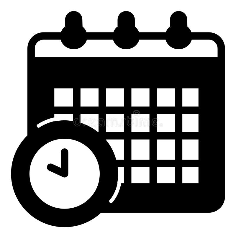 Calendar and Clock Solid Icon, Remote Work Concept. Vector Graphics ...