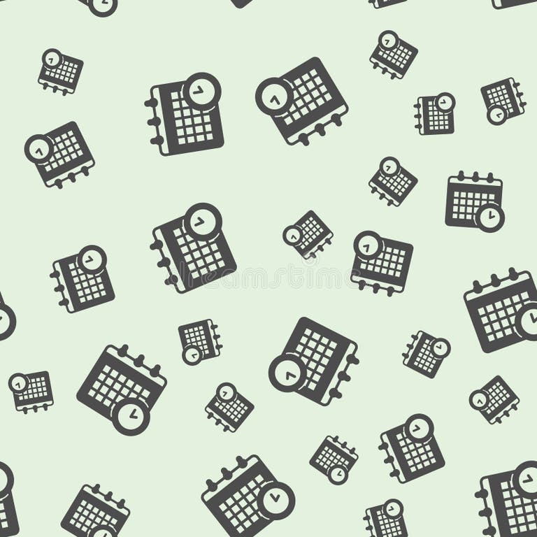 Calendar and Clock Solid Seamless Pattern, Remote Work Theme. Vector ...