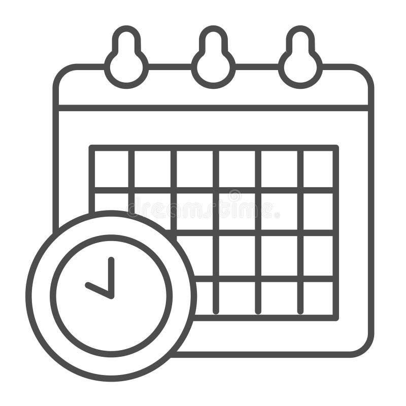 Calendar and Clock Thin Line Icon, Remote Work Concept. Vector Graphics ...