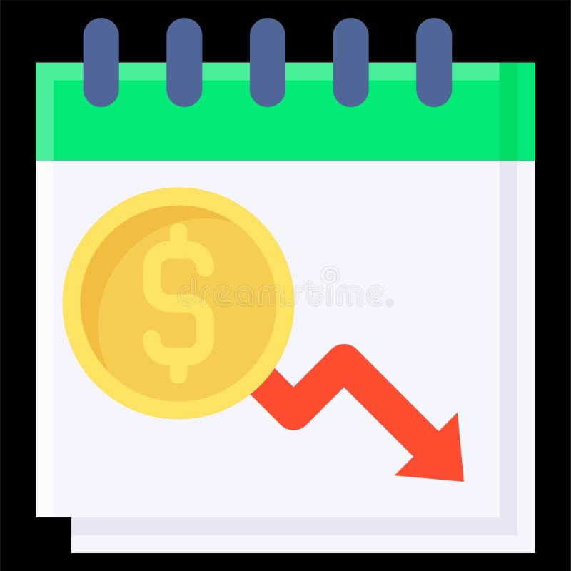 Calendar with Coin and Decrease Arrow Icon, Bankruptcy Related Vector Stock Vector ...