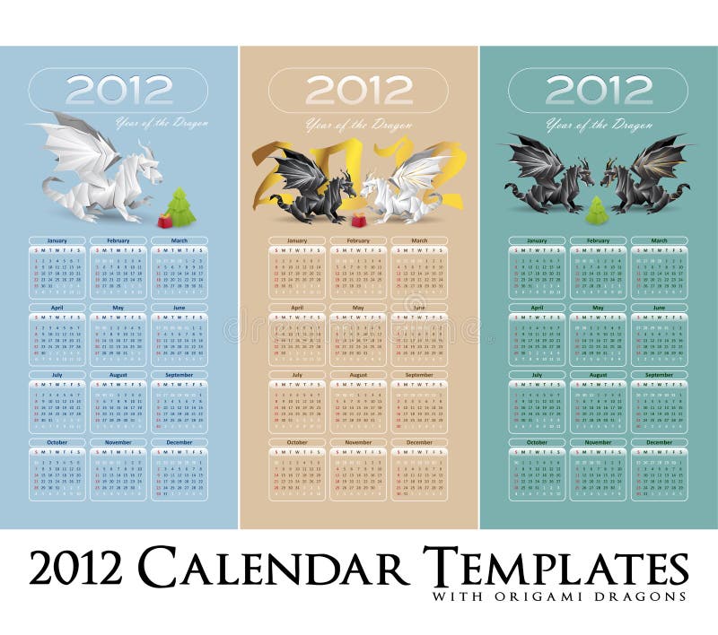 Calendar Collection 2012 with Stylized Dragons Stock Vector ...