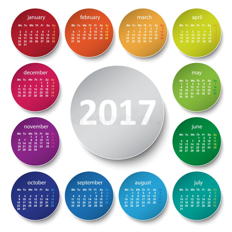 2017 Calendar. Color Circles Stock Vector - Illustration of paper ...