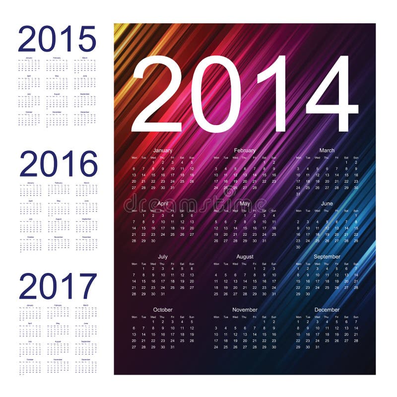 Calendar 2014 2015 2016 2017 Year Stock Illustrations – 161 Calendar ...
