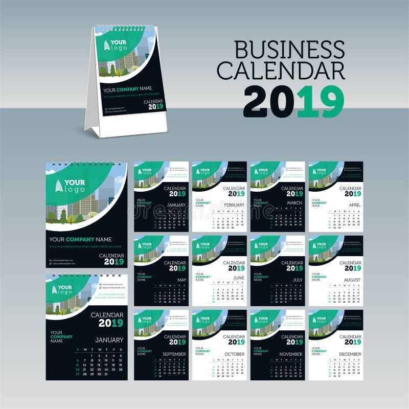Calendar 2019. Colorful Business Set. Week Starts on Sunday Stock ...