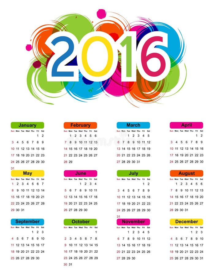 Calendar 2016 with Mandalas. Stock Vector - Illustration of calendar ...