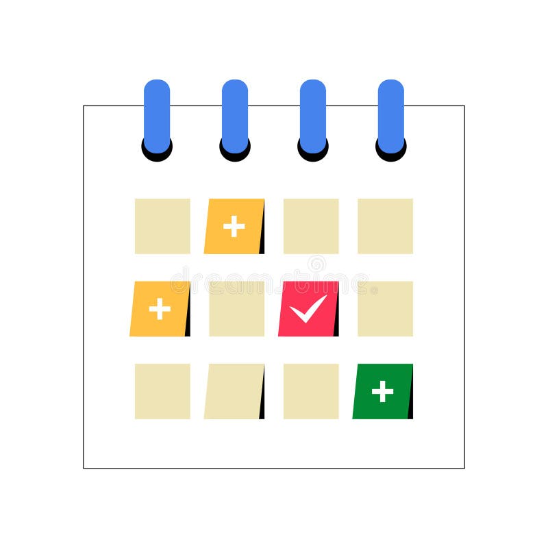 Calendar with Colorful Sticky Notes and Checkmarks in Flat Vector ...