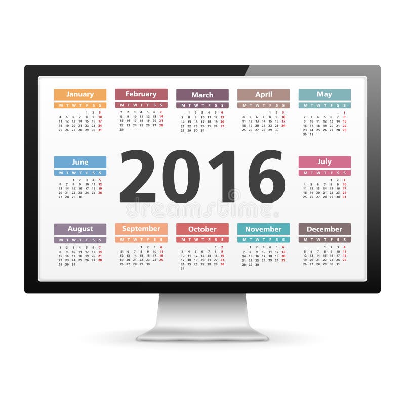 2016 Calendar stock vector. Illustration of calendar - 62344622