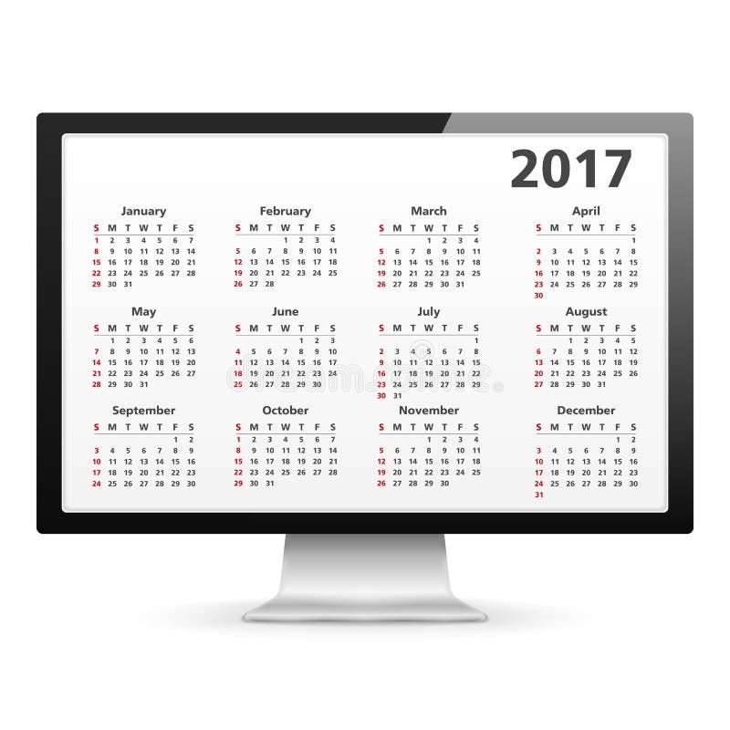 2017 Calendar in Computer stock vector. Illustration of monitor - 76978767
