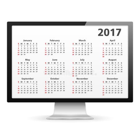 2017 Calendar in Computer stock vector. Illustration of monitor - 76978767