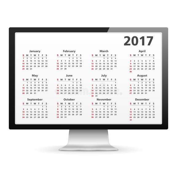 2017 Calendar in Computer stock vector. Illustration of monitor - 76978767
