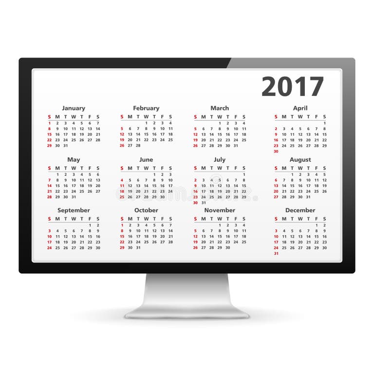 2017 Calendar in Computer stock vector. Illustration of monitor - 76978767