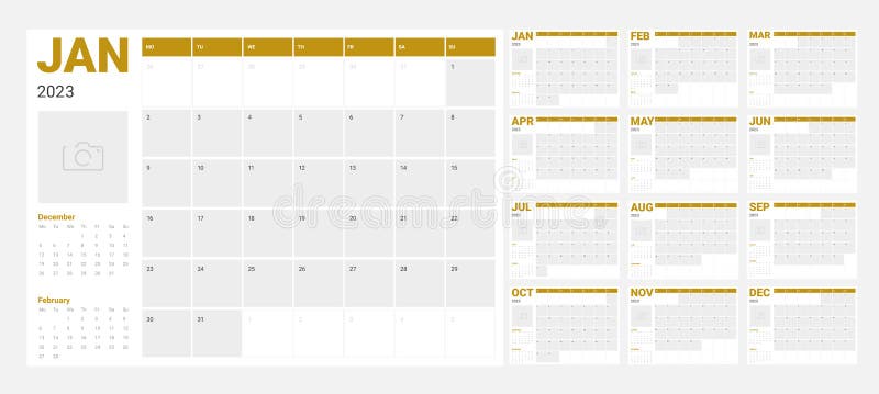 Calendar 2023 Corporate Design Planner. Week Start Monday Stock Vector ...