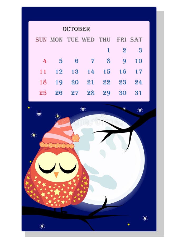 Calendar 2021. Cute Calendar with Funny Cartoon Owls Stock Illustration ...