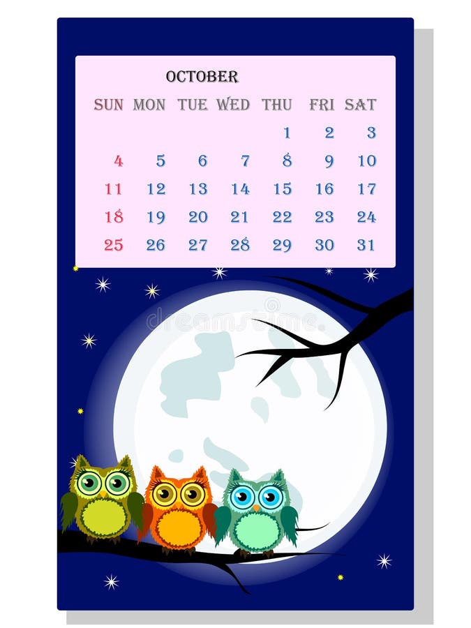 Calendar 2021. Cute Calendar with Funny Cartoon Owls Stock Illustration ...