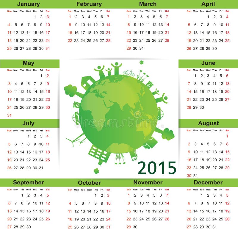 Ecology Calendar Template with Green Earth Globe Stock Vector ...