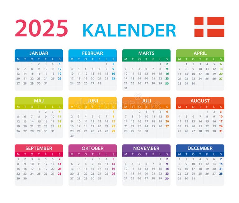 2025 Calendar Danish - Vector Illustration, Danish Version Stock Vector ...