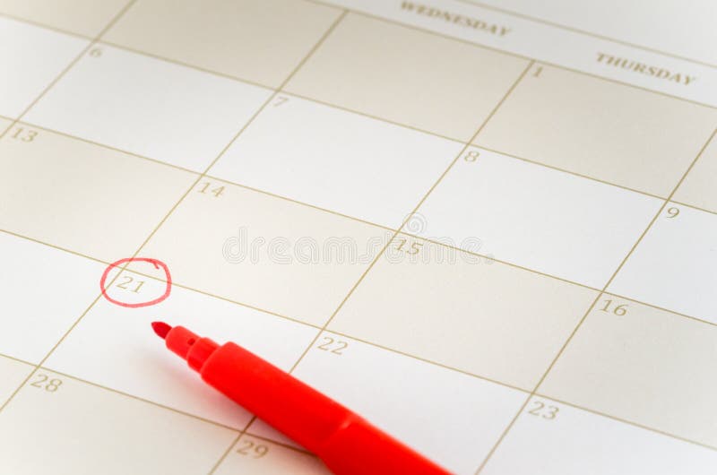 Calendar with a Date Circled in Red Stock Photo - Image of blank ...