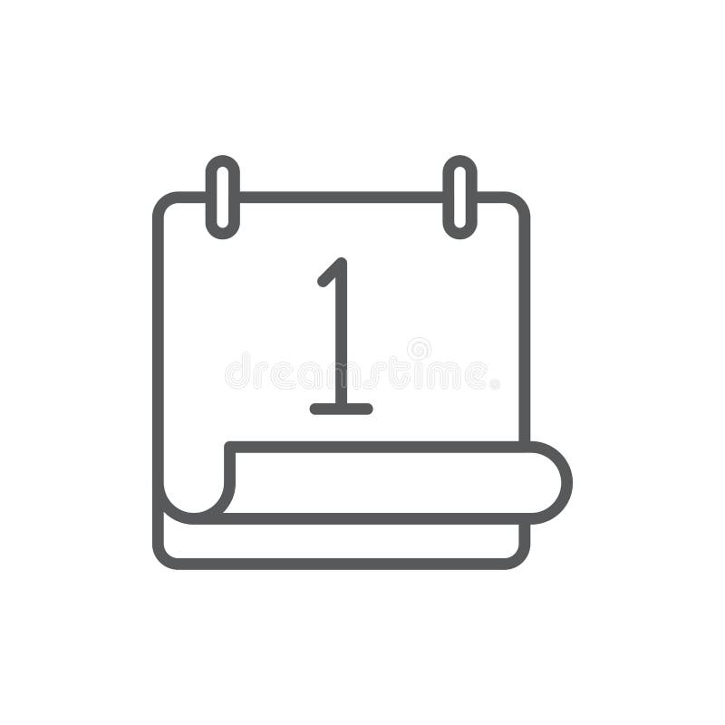 Calendar Date Day One Vector Icon Symbol Isolated on White Background ...