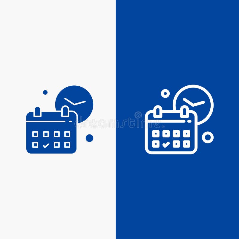 Calendar, Date, Day, Time, Job Line and Glyph Solid Icon Blue Banner ...