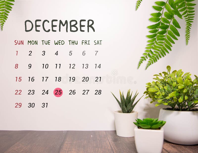 Calendar with Date December 25 on Color Background, Top View Stock ...