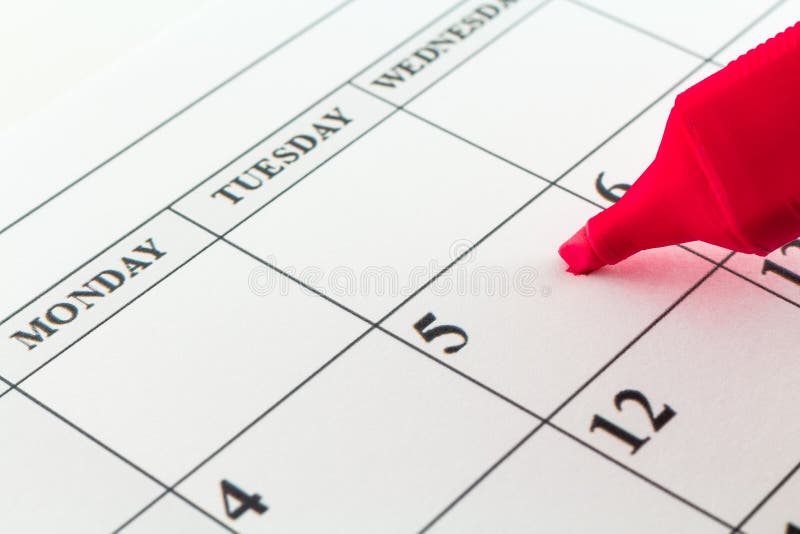 Calendar Date Planner Day Week Month with Red Marker Stock Photo ...