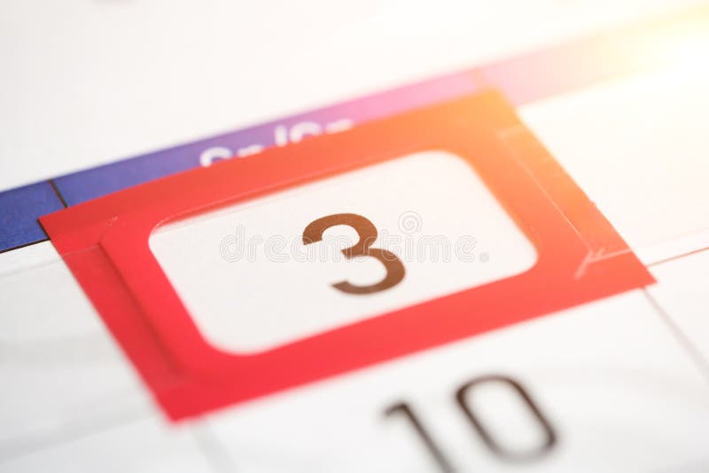 Calendar Date. 3th Day in the Calendar is Highlighted in a Red Frame ...