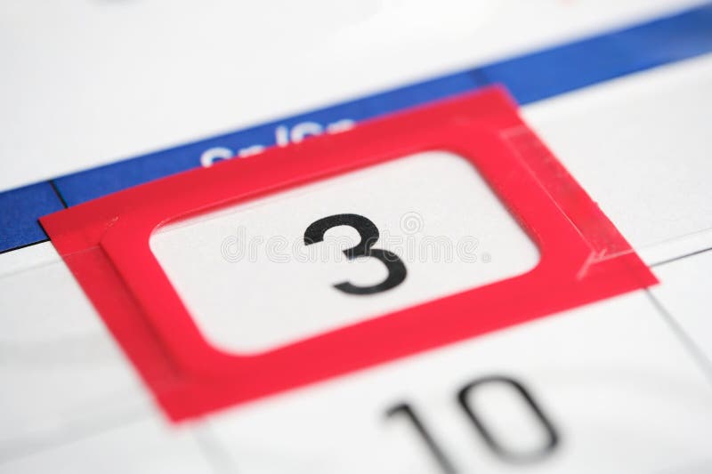 Calendar Date. the 3th Number the Calendar is Highlighted in a Red ...