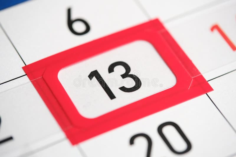 Calendar Date. the 13th Number the Calendar is Highlighted in a Red ...