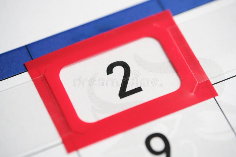 Calendar Date. the 2th Number the Calendar is Highlighted in a Red ...