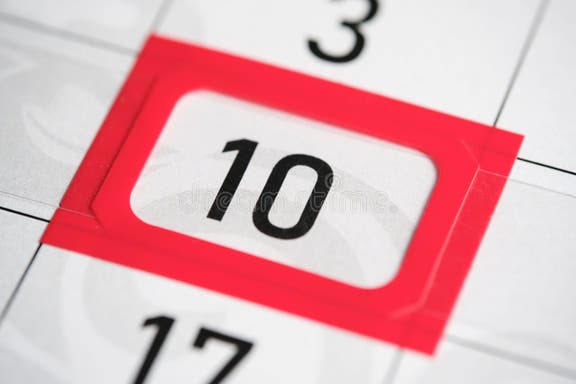 Calendar Date. the 10th Number the Calendar is Highlighted in a Red ...