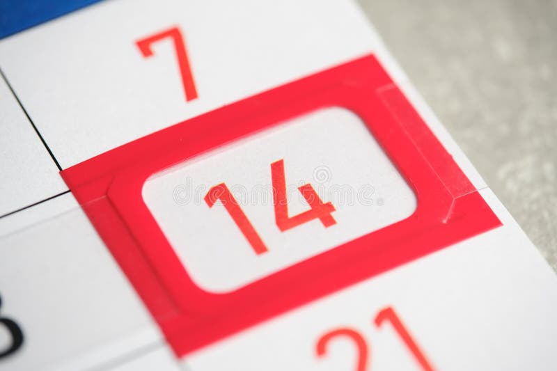 Calendar Date. the 14th Number the Calendar is Highlighted in a Red ...