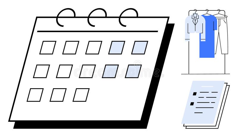 Calendar with Dates, Documents, and Clothes on Racks Emphasizing ...