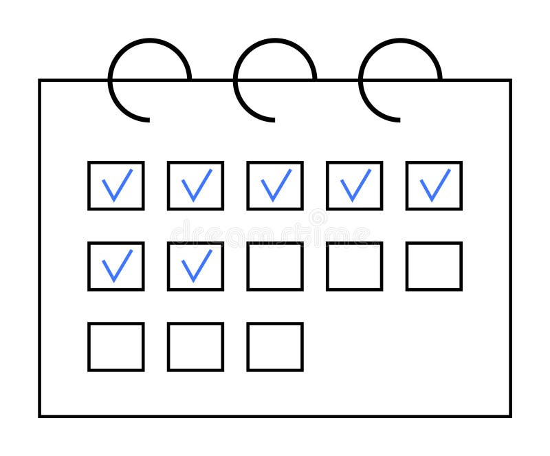 Calendar with Dates Marked by Checkmarks Indicating Completion of Tasks ...