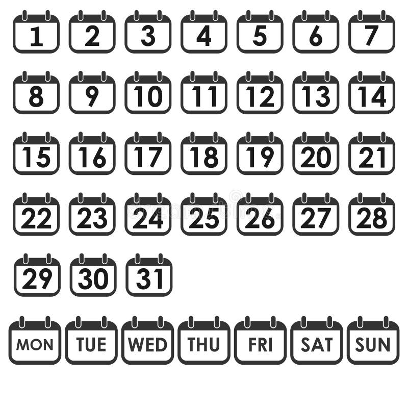 Calendar Day Icon Set. Week Day Icon Set. Vector Illustration, Flat ... Calendar Day Icon Set. Week Day Icon Set. Vector Illustration, Flat ...