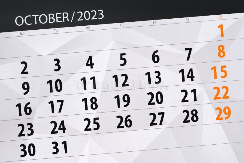 Calendar 2023, Deadline, Day, Month, Page, Organizer, Date, October ...